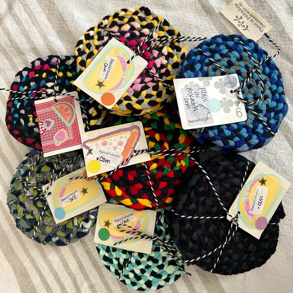 Panic in Polkadots | Dining | Set Of Four Braided Coasters | Poshmark